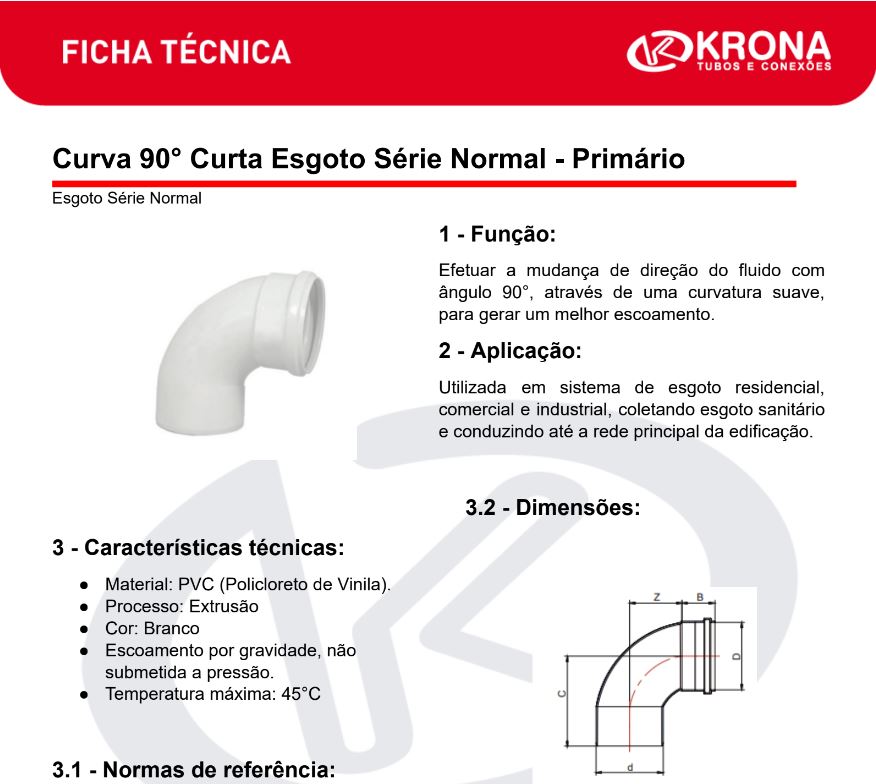 Curva 90° Curta Esgoto Série Normal - Krona